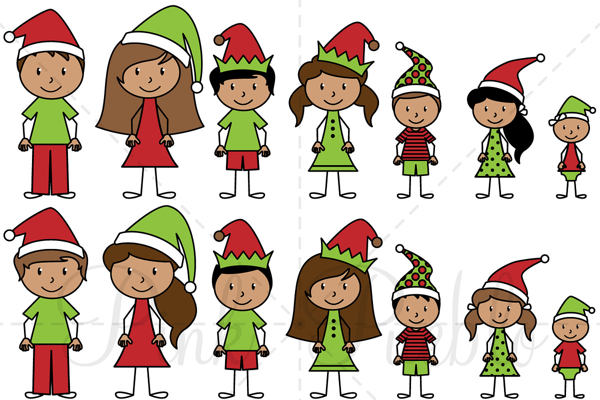 Christmas Stick Figure Clipart, an Illustration by PinkPueblo