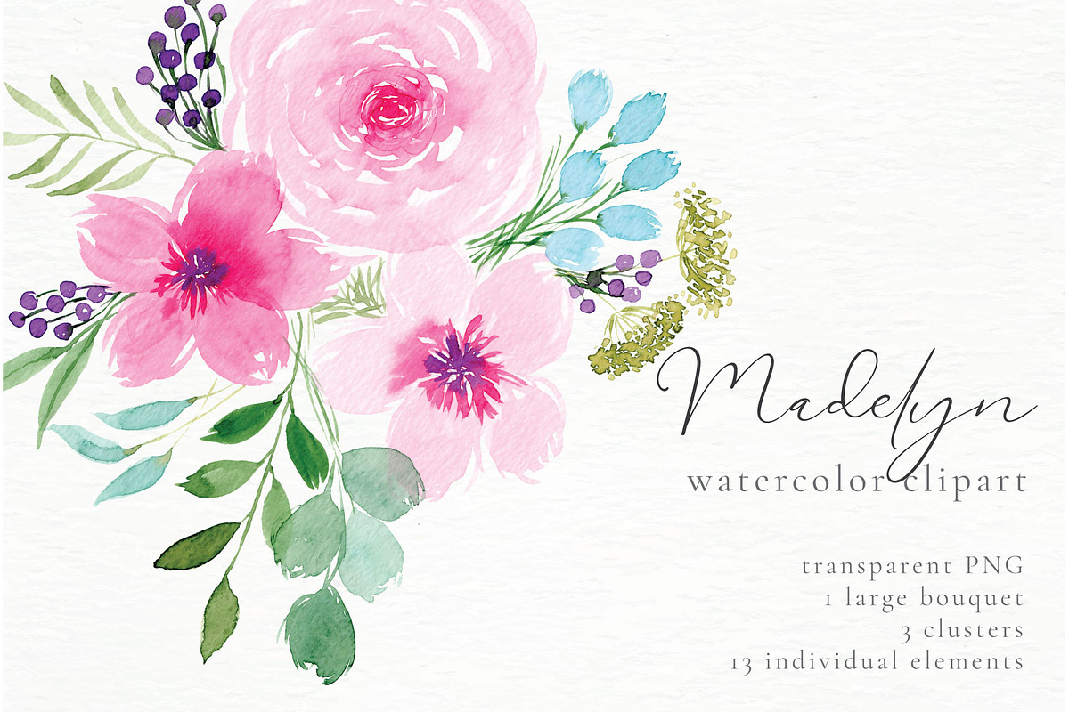 Madelyn Watercolor Floral Clipart, an Object Graphic by Mieken Petra ...