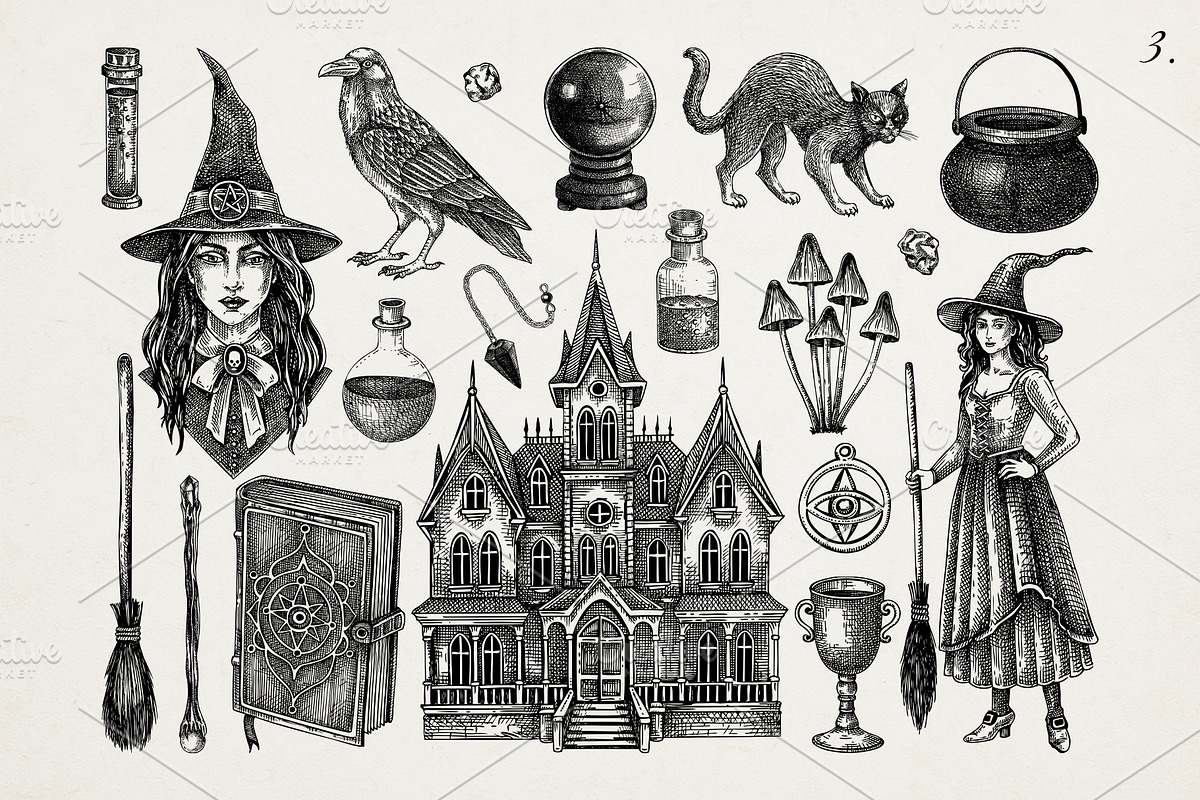 Gothic Halloween. Hand Drawn Vectors