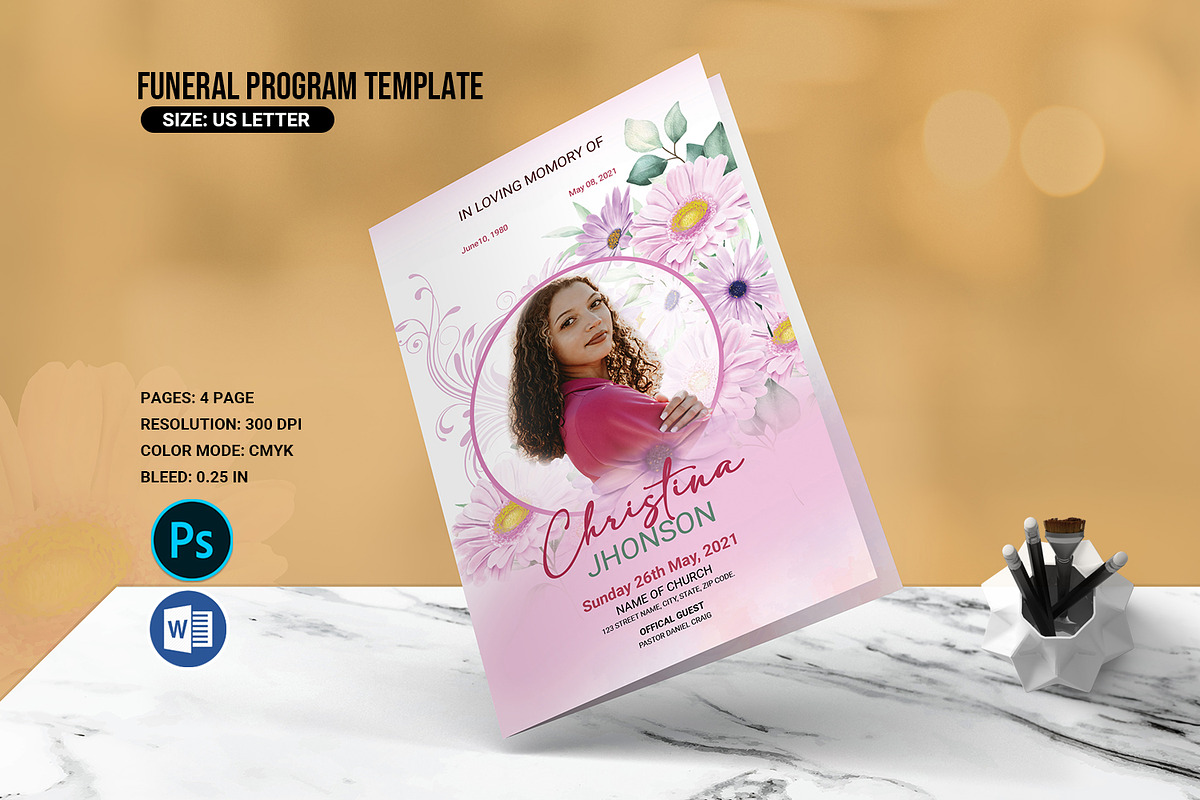Floral Funeral Program Template | Creative Market