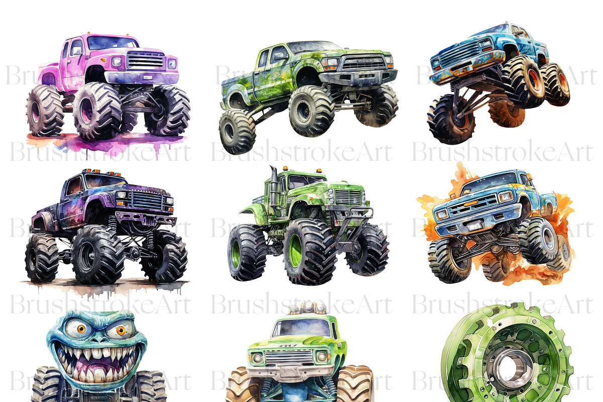Watercolor Monster Truck Clipart
