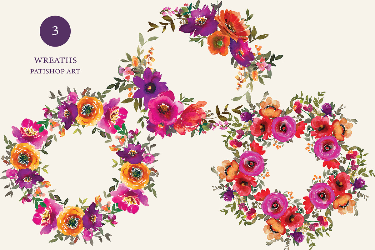 Watercolor Flowers Clipart Set, a Decorative Illustration by Patishop Art