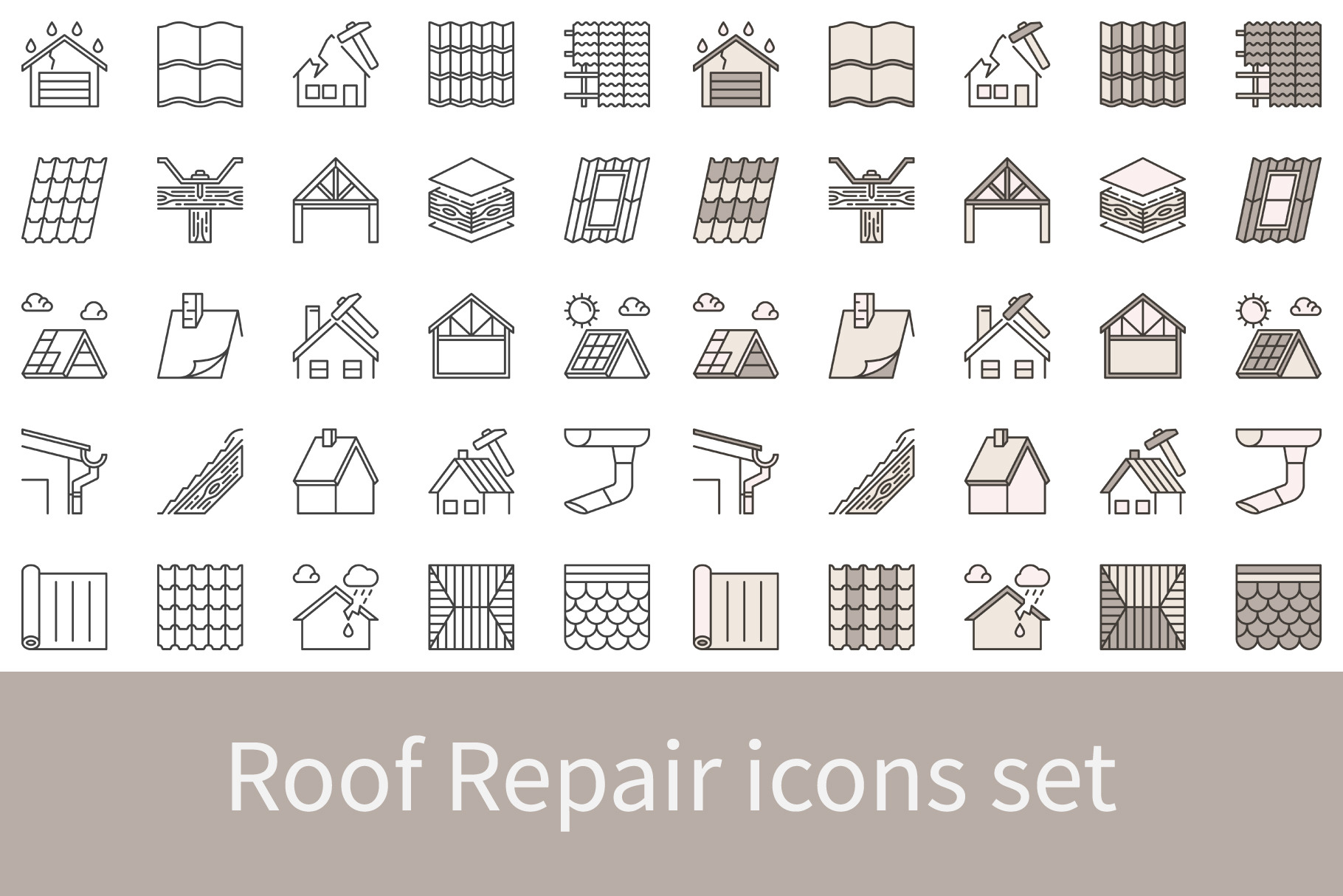Roof repair icons set, an Outline Icon by VenomousVector