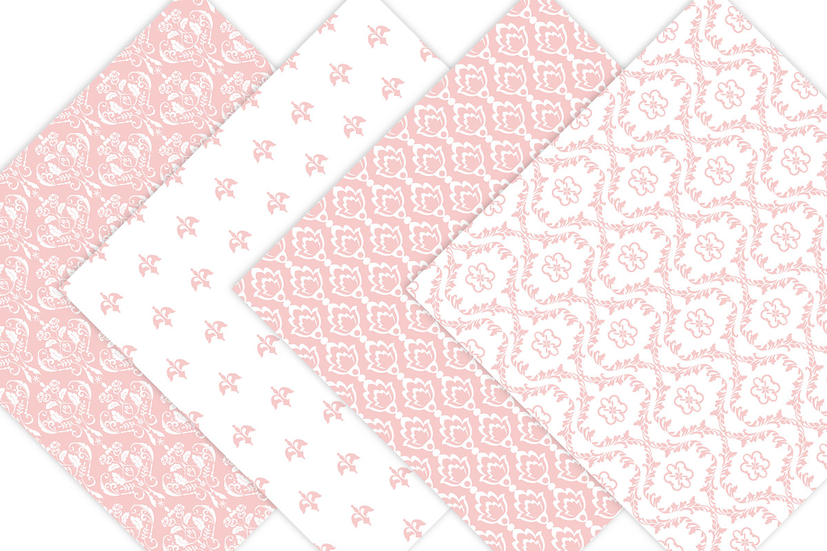 Pink Damask Digital Paper, a Pattern Graphic by Leska's Digitals