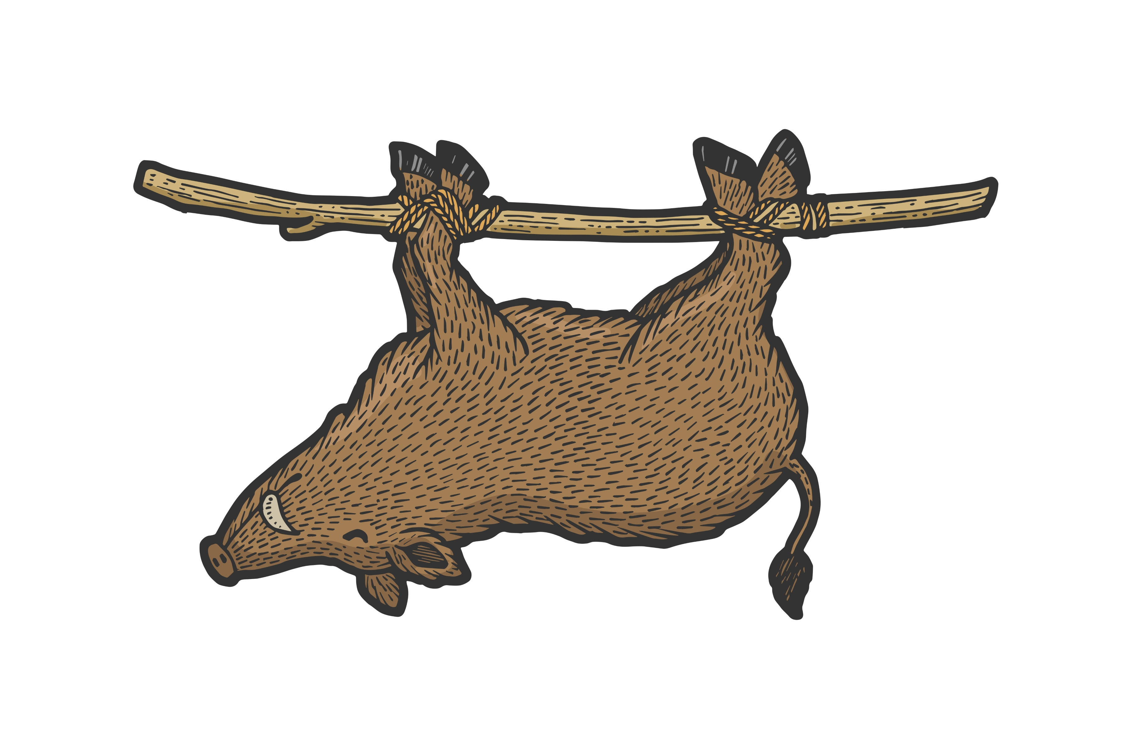 Carrying dead boar on hunt sketch, an Animal Illustration by AlexArt