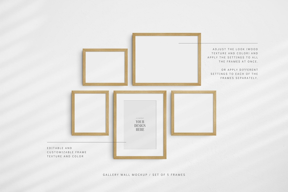 Gallery Wall Mockup | Set of 5 Frames | PSD