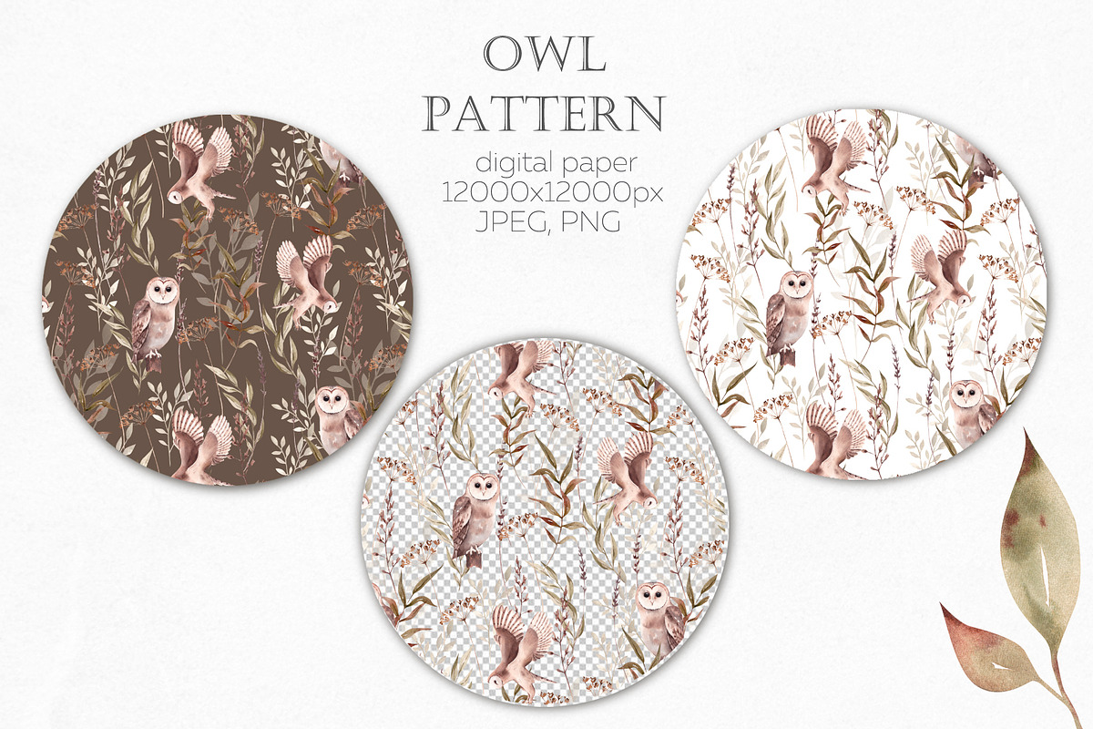 Watercolor Owl Collection, a Texture Illustration by YuliyaArtGarden