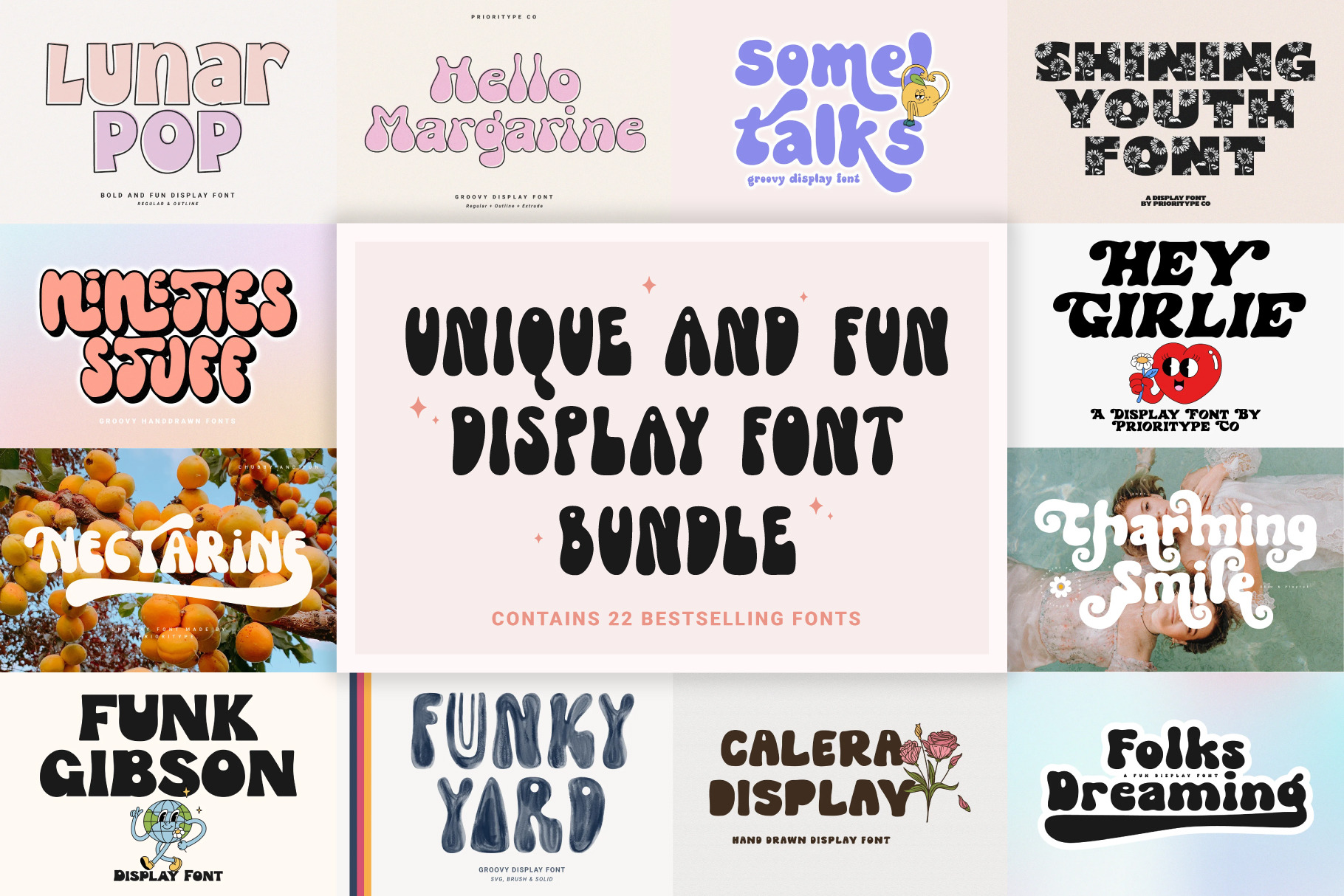 Unique And Fun Display Font Bundle, a Font by Prioritype Co
