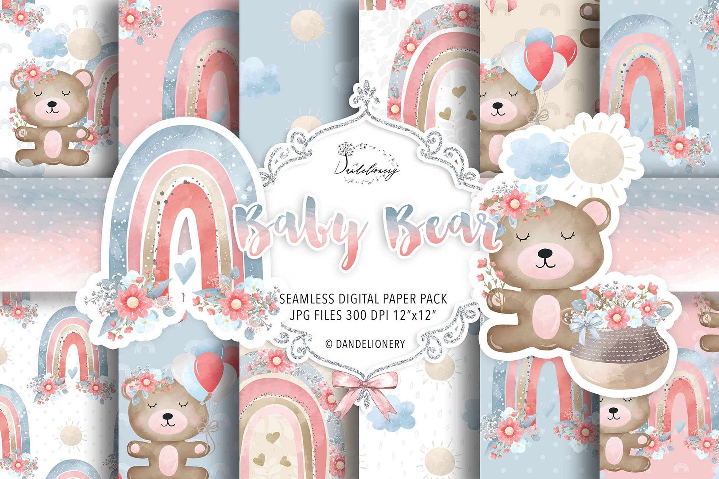 Baby Bear digital paper pack, a Pattern Graphic by designloverstudio