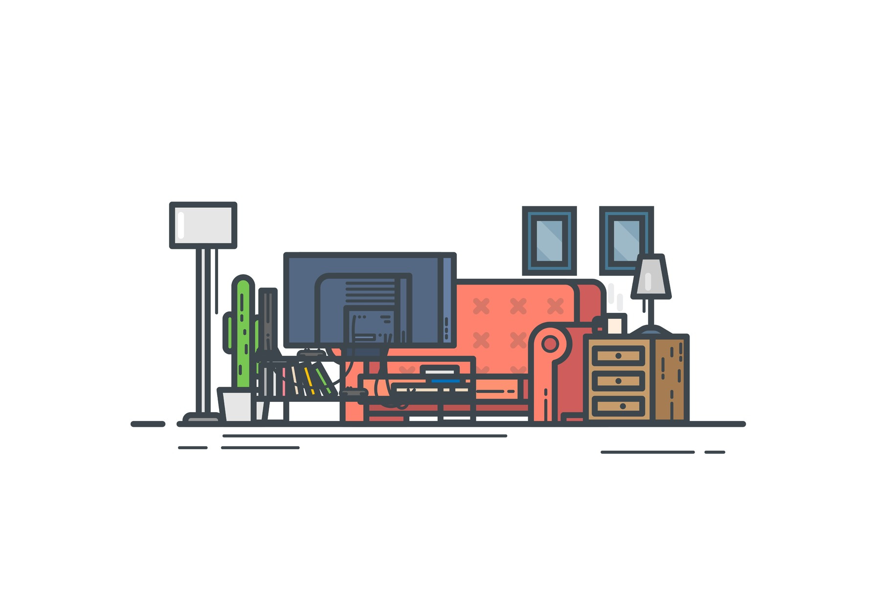 Living room with sofa, an Object Graphic by SkyVectors