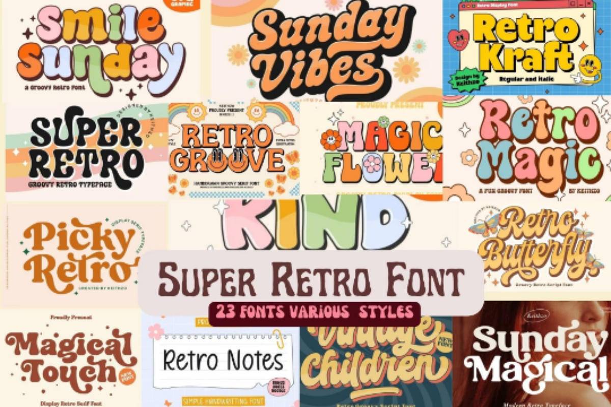 Retro Groovy Font Bundle-Cricut Fonts