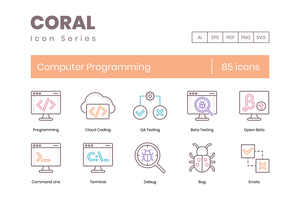 85 Computer Programming Icons, an Outline Icon by Flat Icons | Creative ...