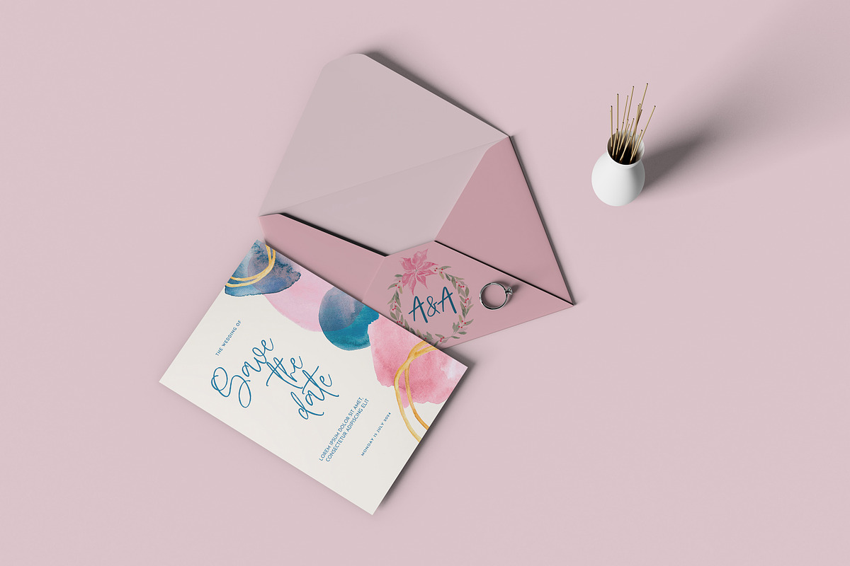 Wedding Invitation Mockup, a Print Template by bimockup