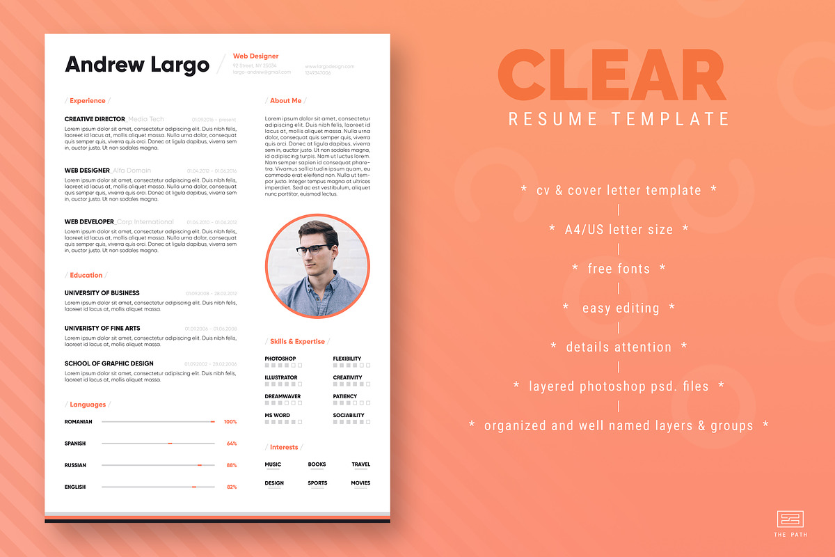 Clear Resume / CV Template, a Resume Template by The Path