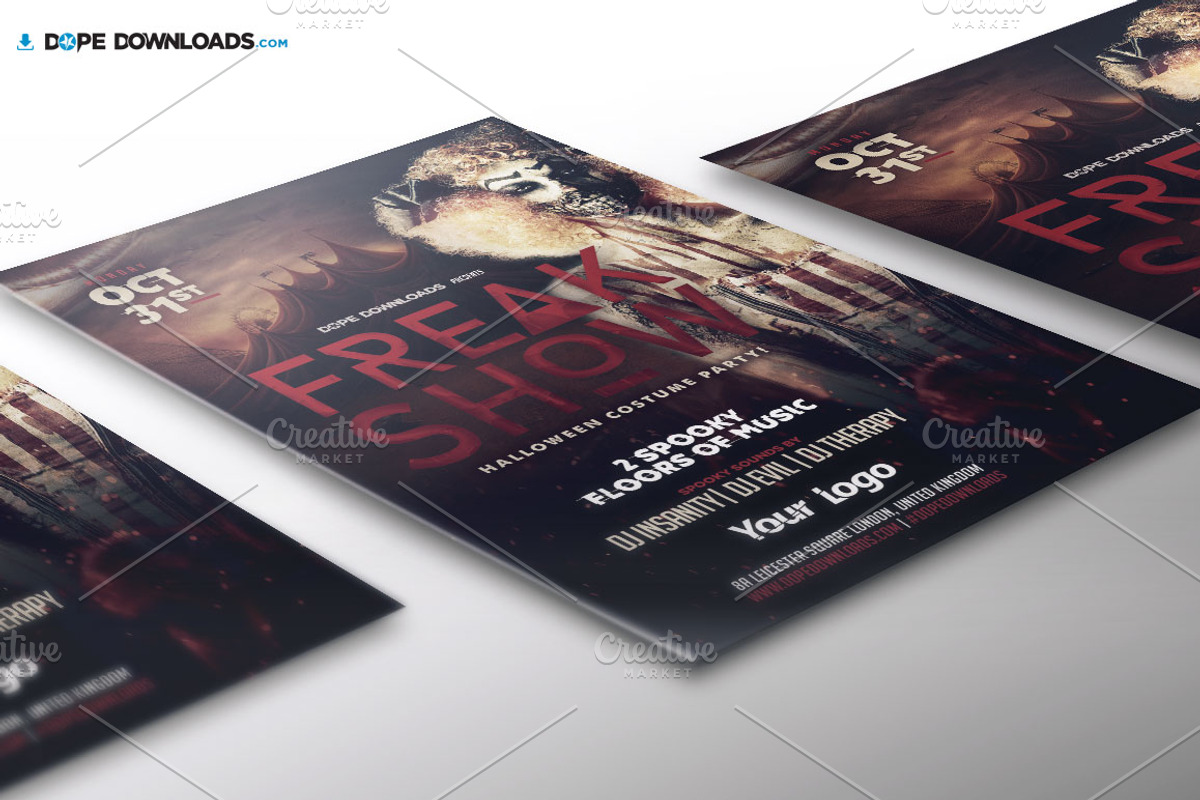 Freak Show Hallooween Flyer Template, a Flyer Template by DopeDownloads
