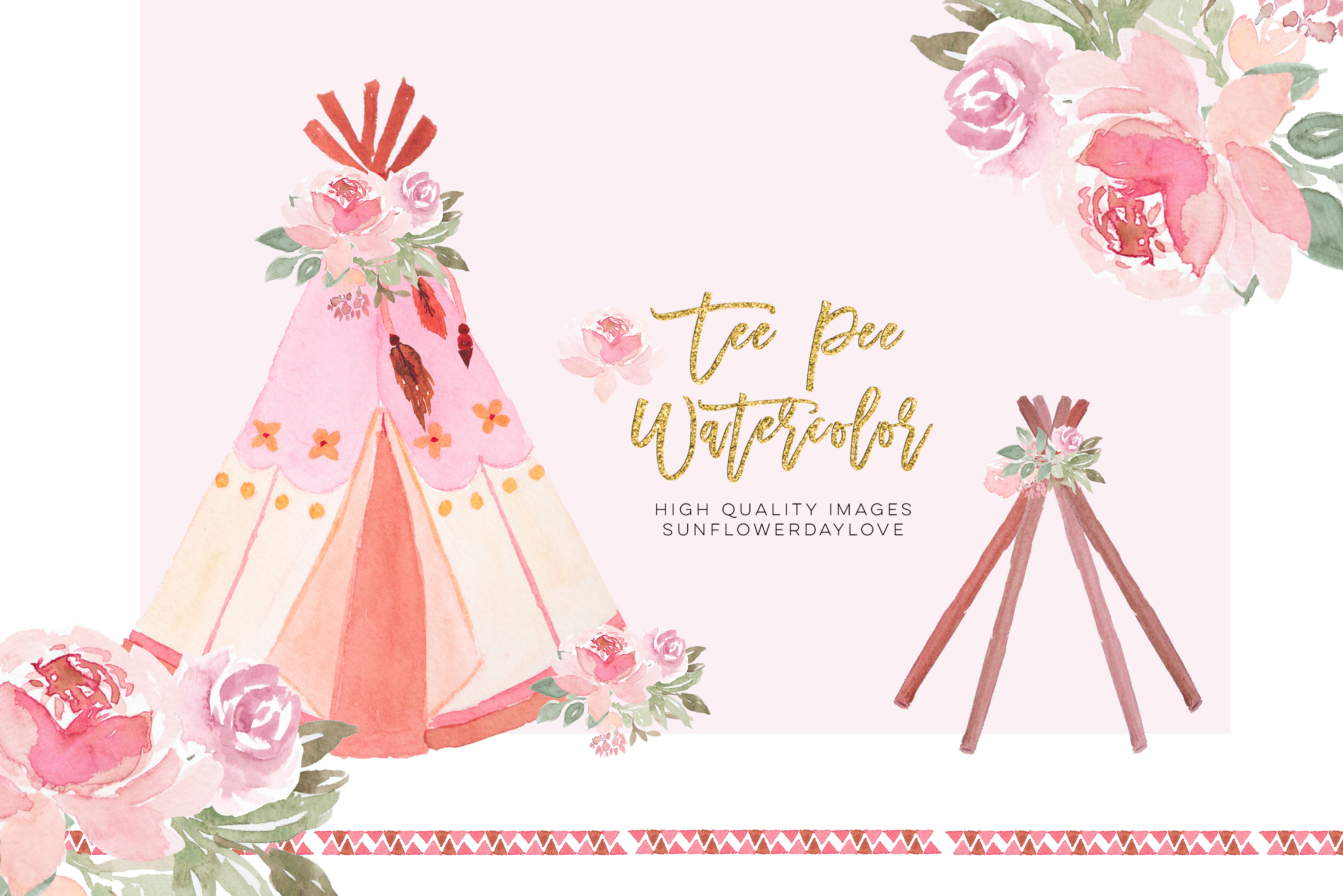 Floral Tee Pee Clip art Printable, an Illustration by Sunflower Day Love