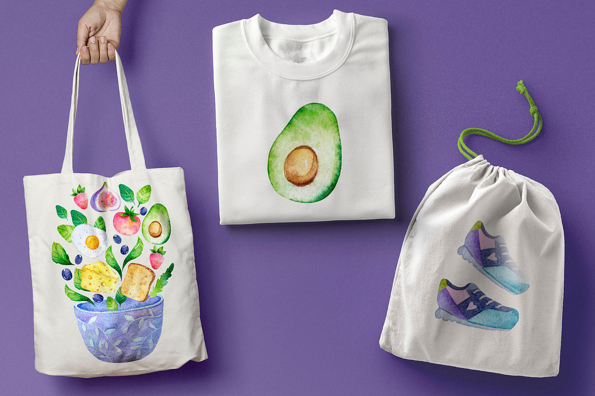 Healthy Lifestyle Clipart, a Food Illustration by Watercolor Nastasia Art
