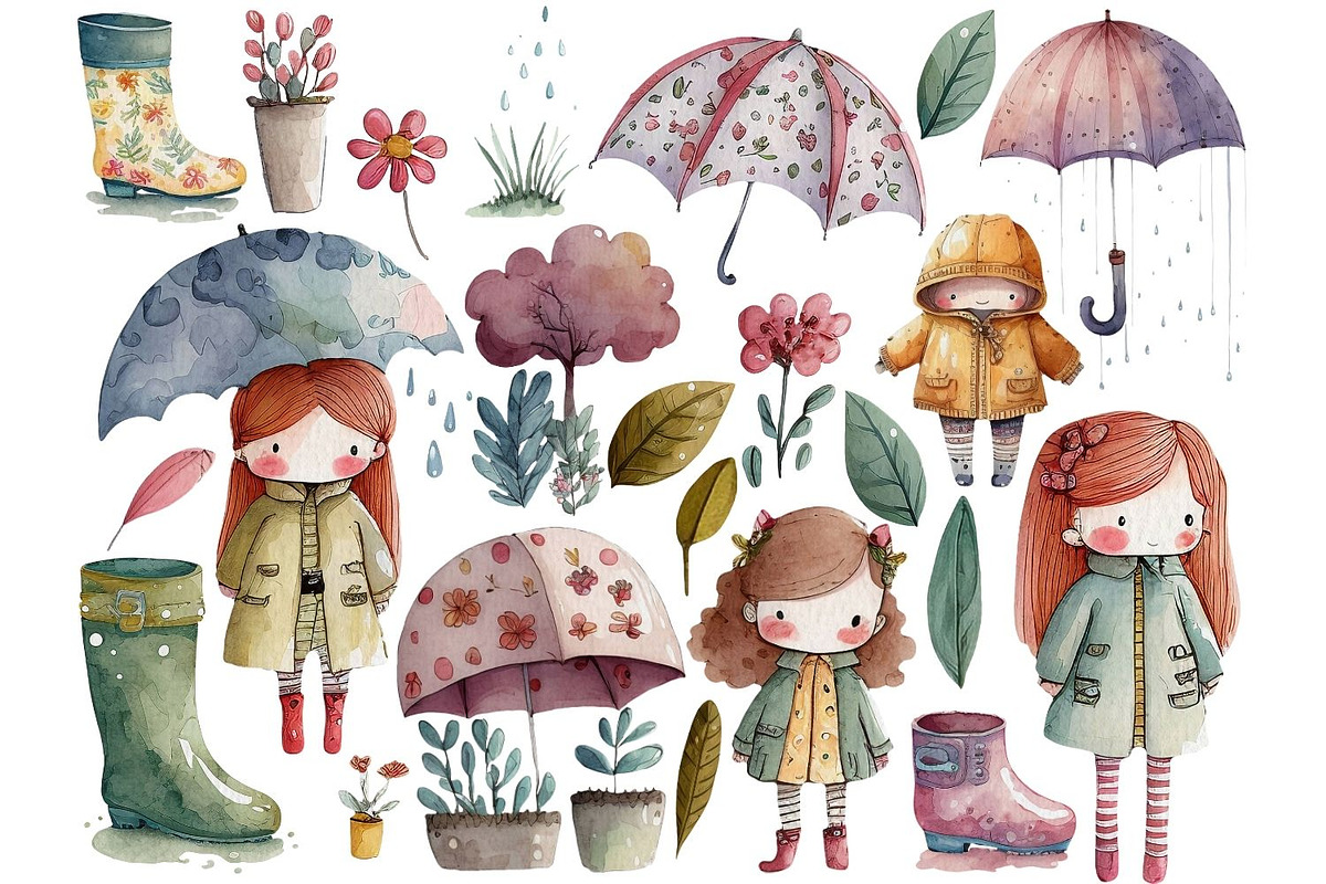 Rainy Day Spring Clipart Collection, a Graphic by JBArt Clipart