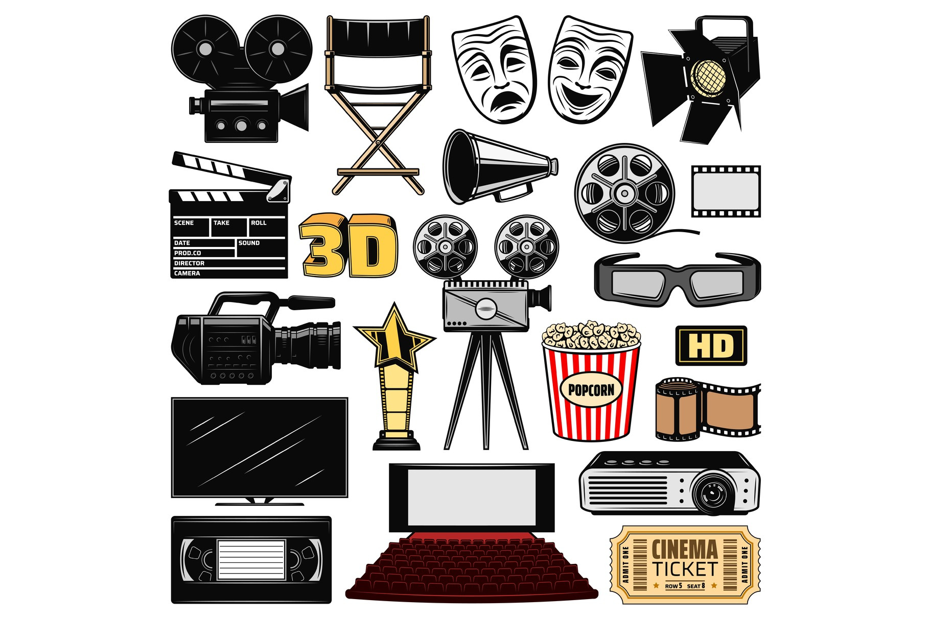 Cinema and movie icons, an Illustration by Vector Tradition