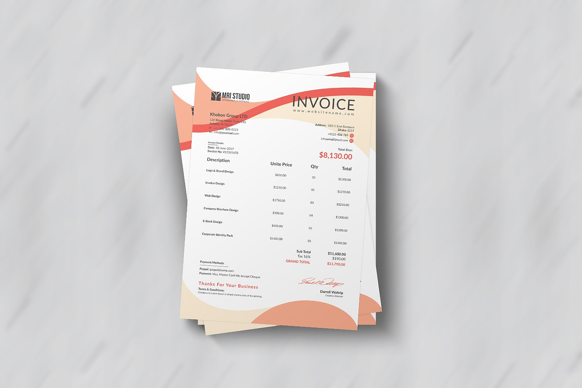 Creative Invoice Template, a Stationery Template by MRI STUDIO