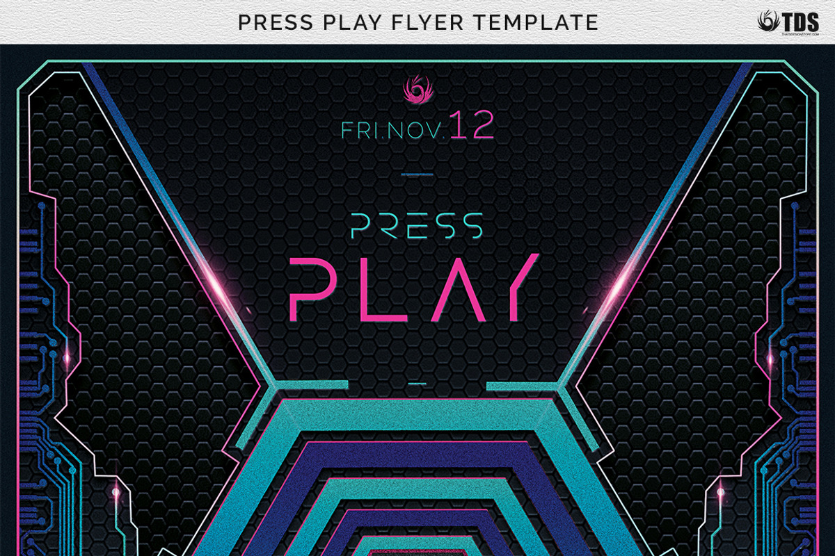 Press Play Flyer Template, a Flyer Template by ThatsDesign Art