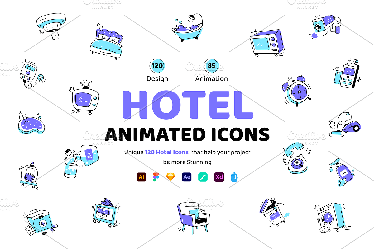 Animated Hotel Icon Set