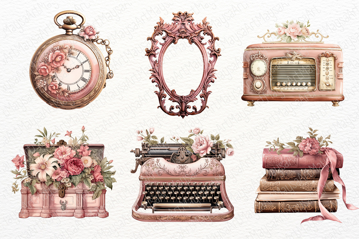 Vintage Antique Watercolor Clipart, a Decorative Illustration by Maysa Art