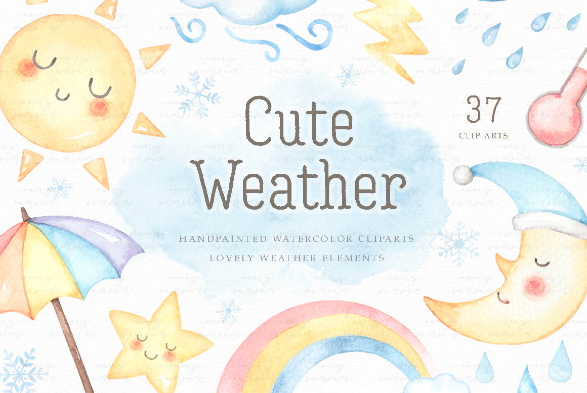 Cute Weather Watercolor Clip Arts, an Animal Illustration by everysunsun