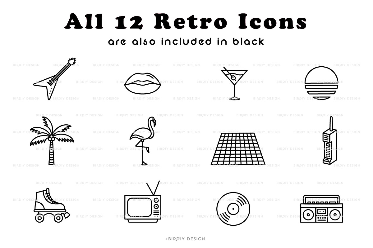Retro Glow 80s Neon Icon Set, an Icon by BirDIY Design