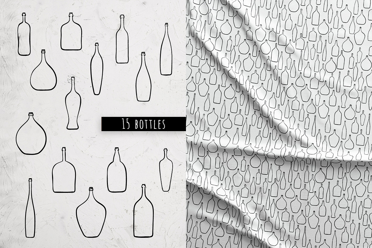 BOTTLES, 6 seamless patterns, a Pattern Graphic by pineart