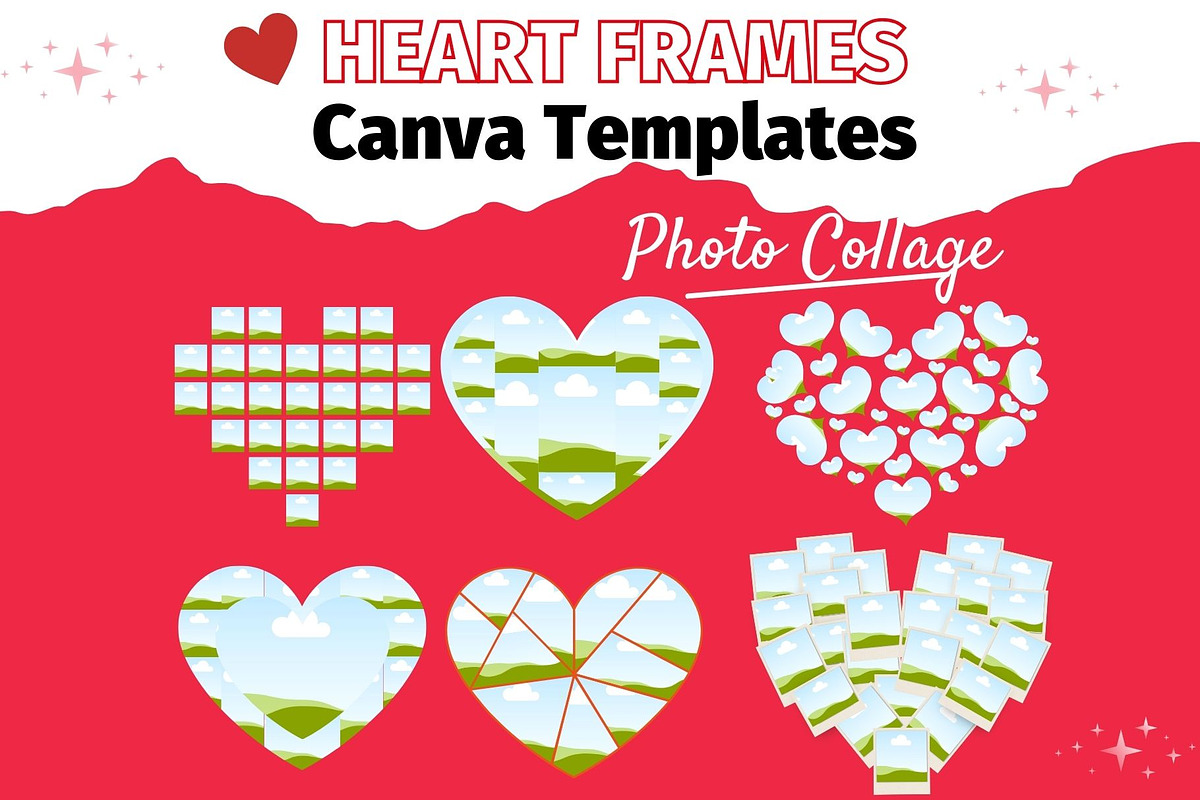 Heart Photo Collage Canva Template, a Design Template by GraphiCarola