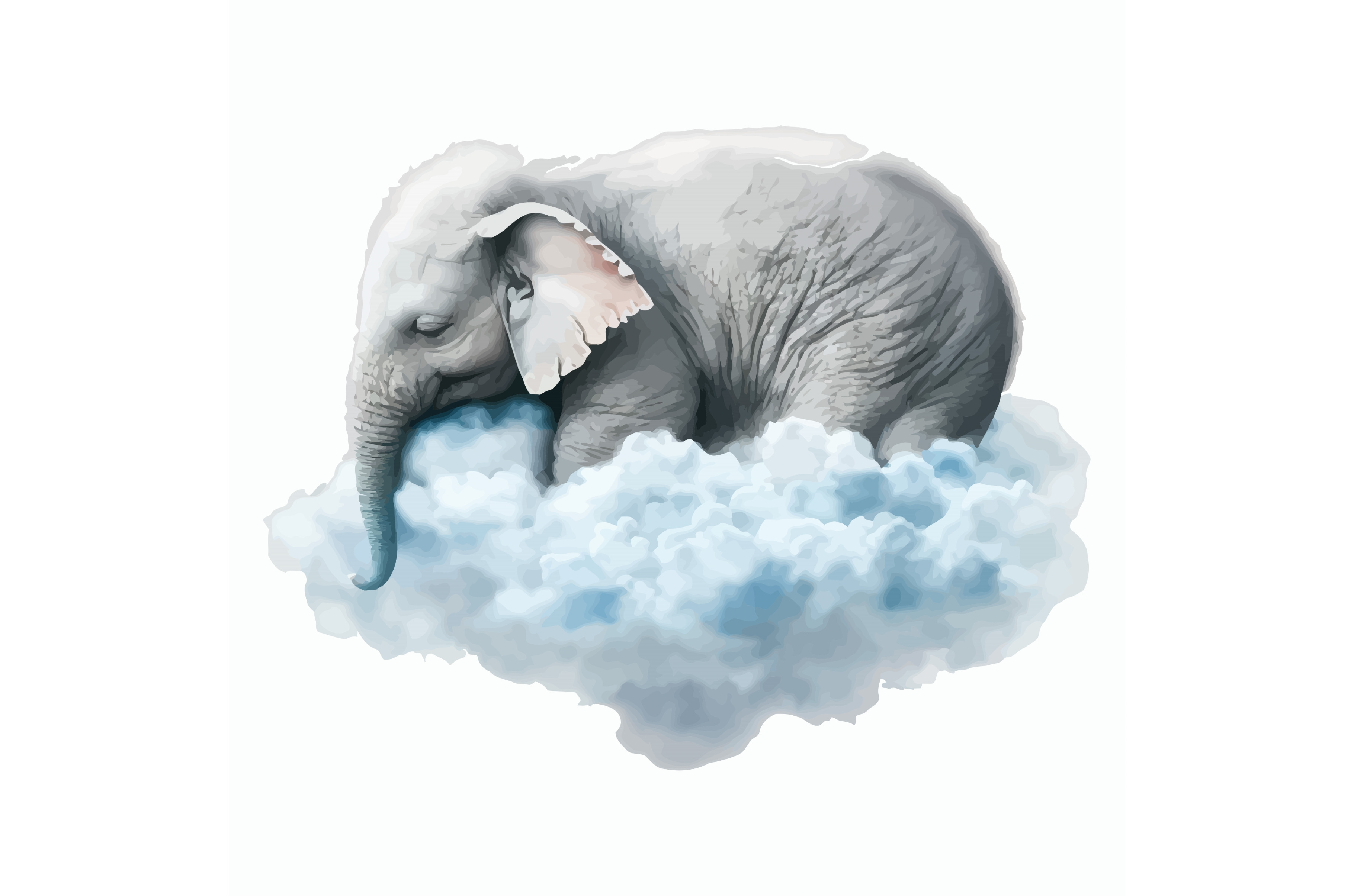 Elephant sleeping on a cloud in 3d, an Illustration by ZinetroN