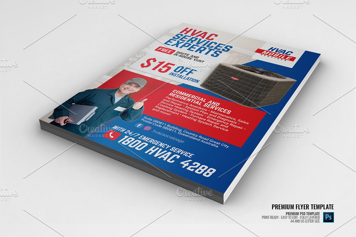 Heating and Cooling HVAC Flyer, a Flyer Template by PSDPixel
