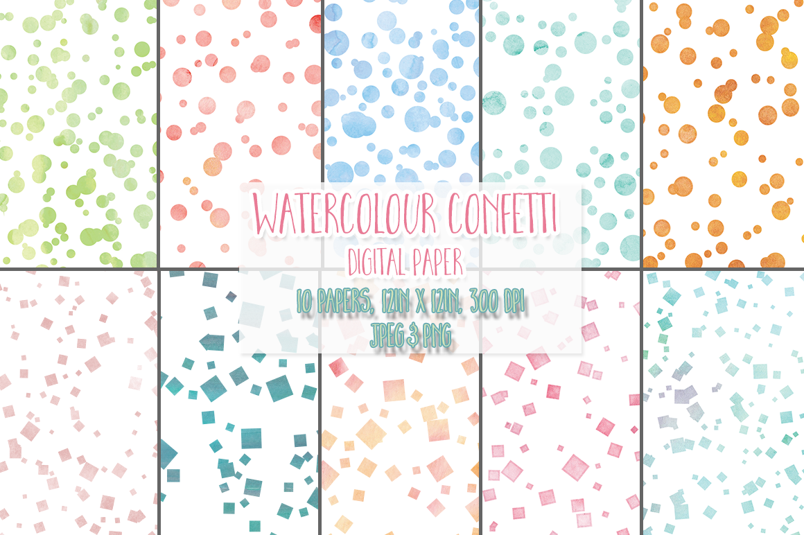 watercolor confetti digital paper, a Pattern Graphic by TeaBerry