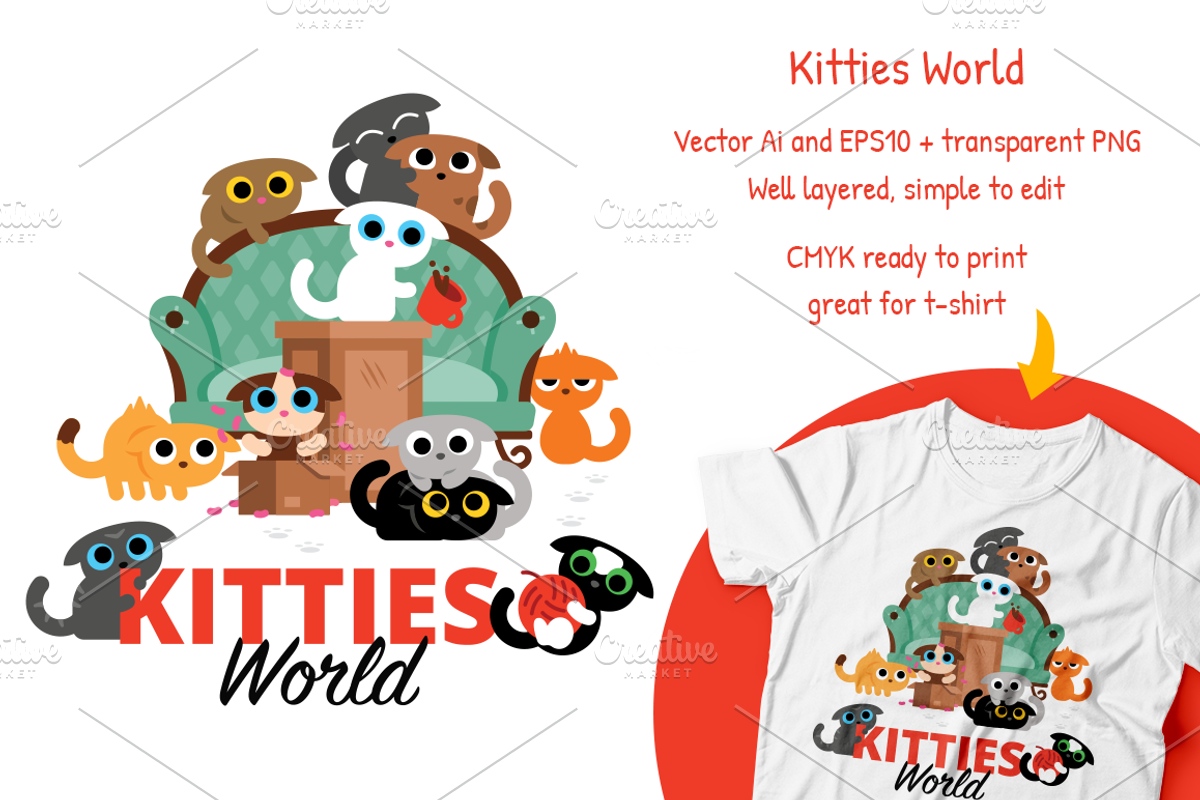 Kitties World Illustration Clipart, an Object Illustration by Manudesign