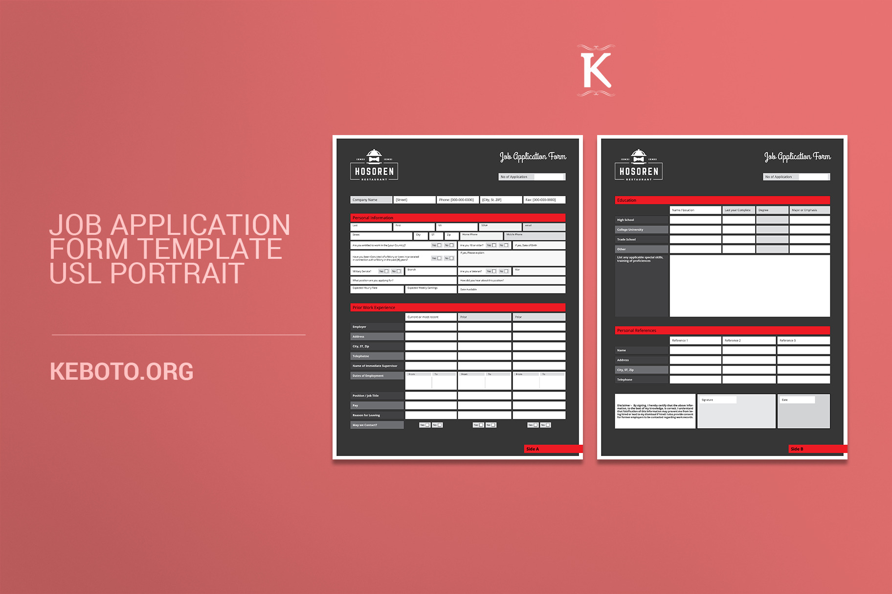 Job Application Form Template USL, a Templates & Theme by Keboto