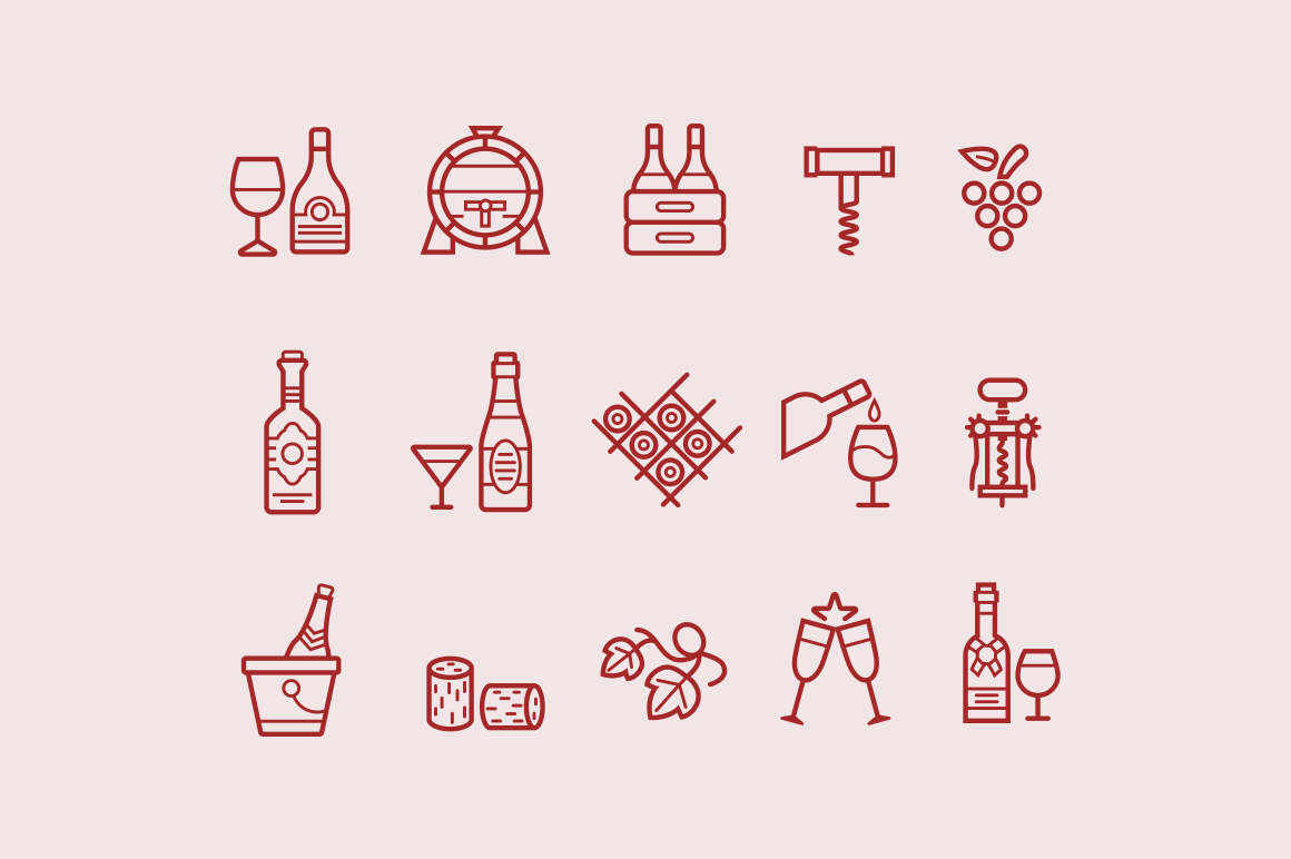 15 Wine Icons, an Outline Icon by Creative VIP