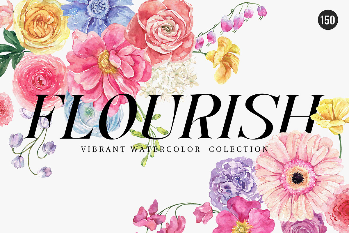 FLOURISH Vivid Watercolor Flowers, an Illustration by SunnyAfternoons