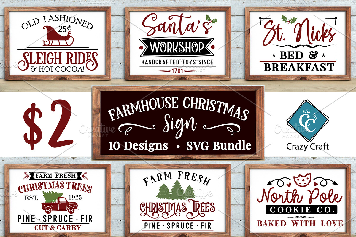 Farmhouse Christmas Signs, an Illustration by CrazyCraft