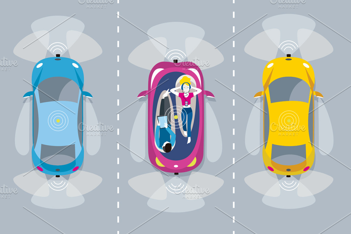 Driverless Car Top View, a Technology Illustration by ÁRTICA