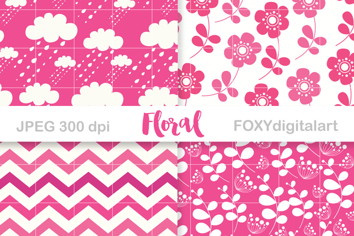 Digital Paper Floral Pink, a Pattern Graphic by FOXYdigitalart