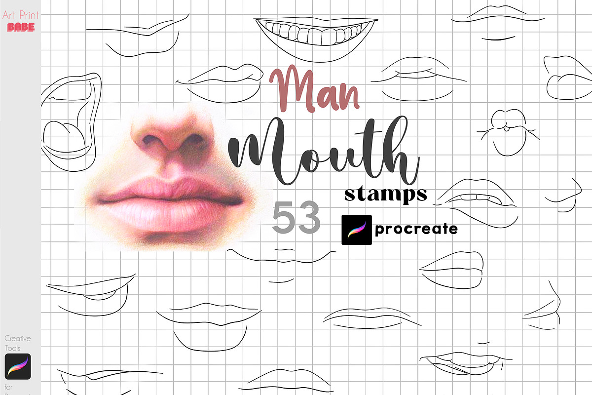 Procreate Man Mouth Male Lips Stamps, a Brush Add-On by ArtPrintBabe