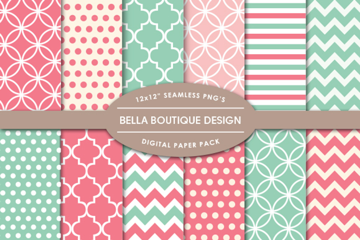 Vector & PNG Patterns - Coral & Mint, a Pattern Graphic by Bella ...