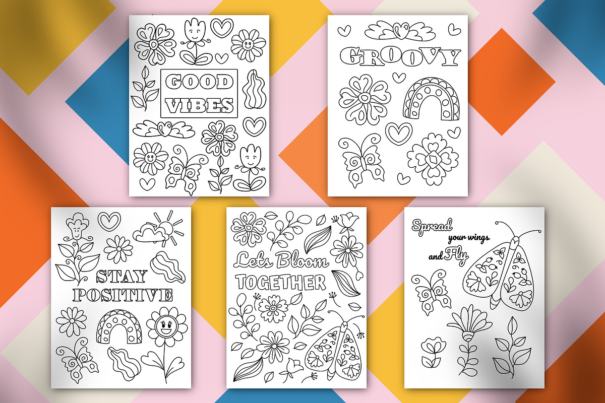 Positive Groovy Coloring Pages Bundle