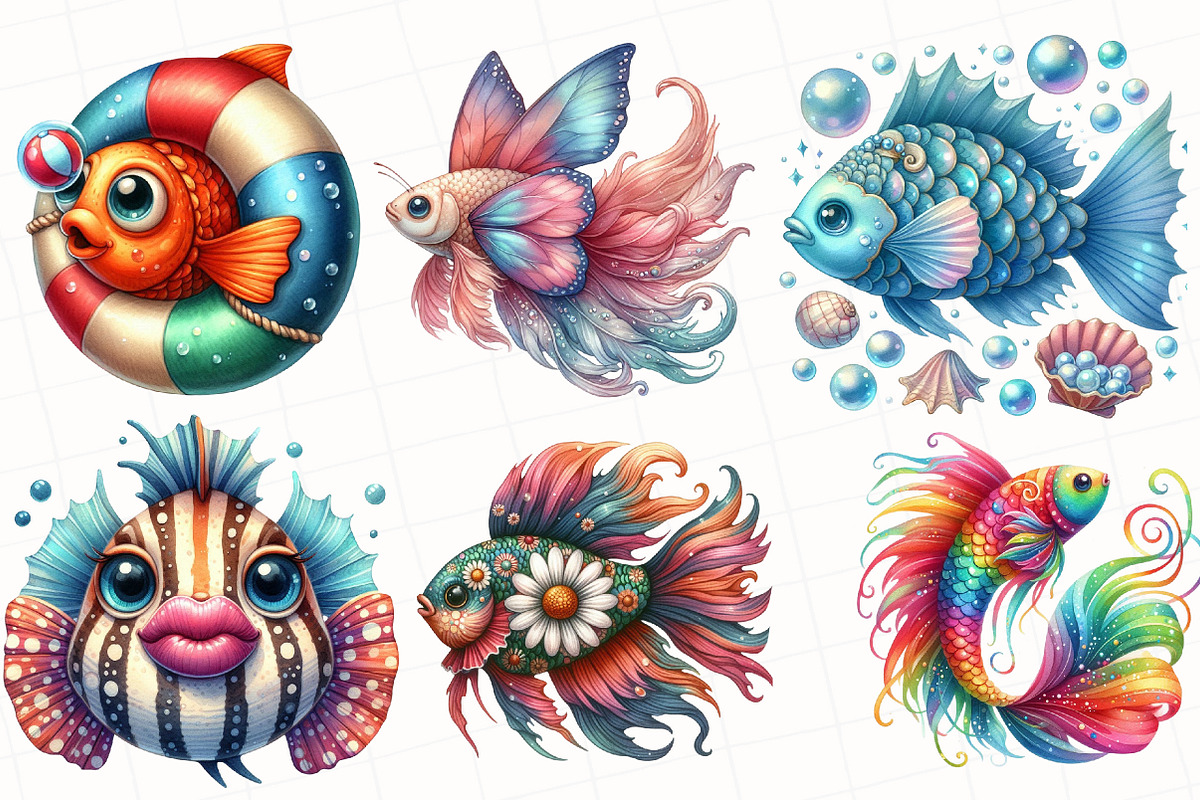 Quirky Summer Fishes Clipart, an Illustration by OK Design