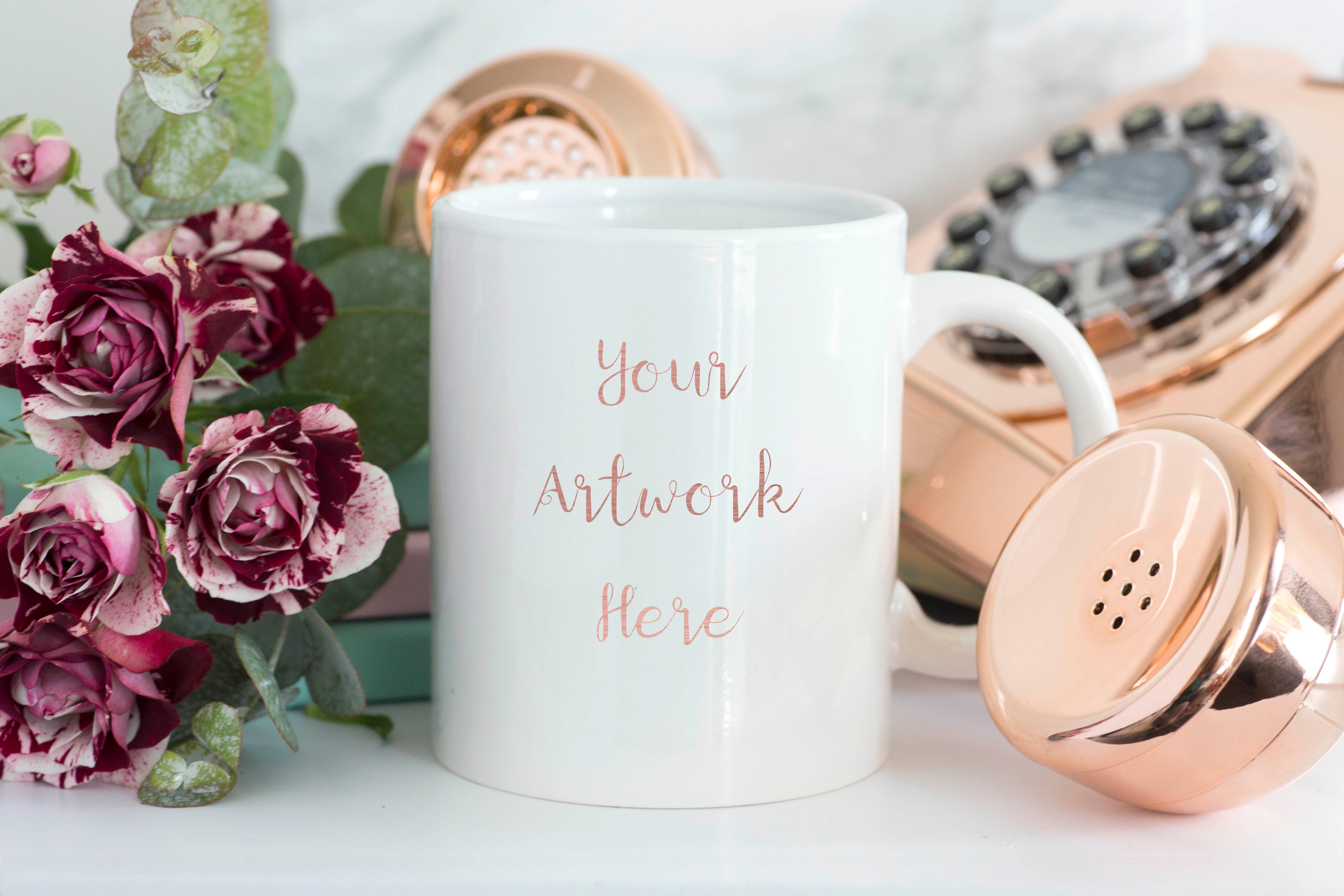 Mug mockup with rose gold, a Product Mockup by WanderlustLens