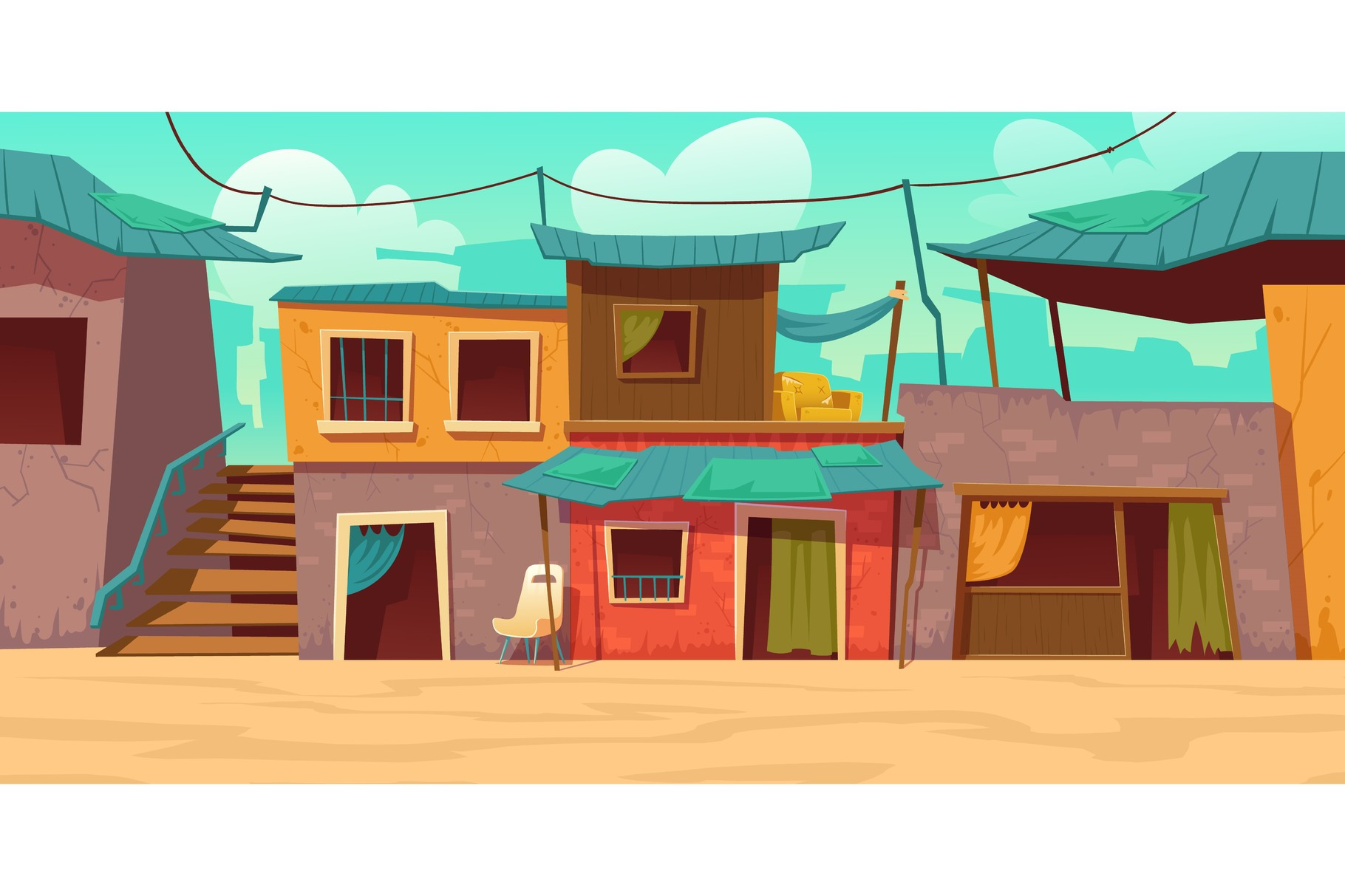 Ghetto street with poor dirty houses | Illustrations ~ Creative Market