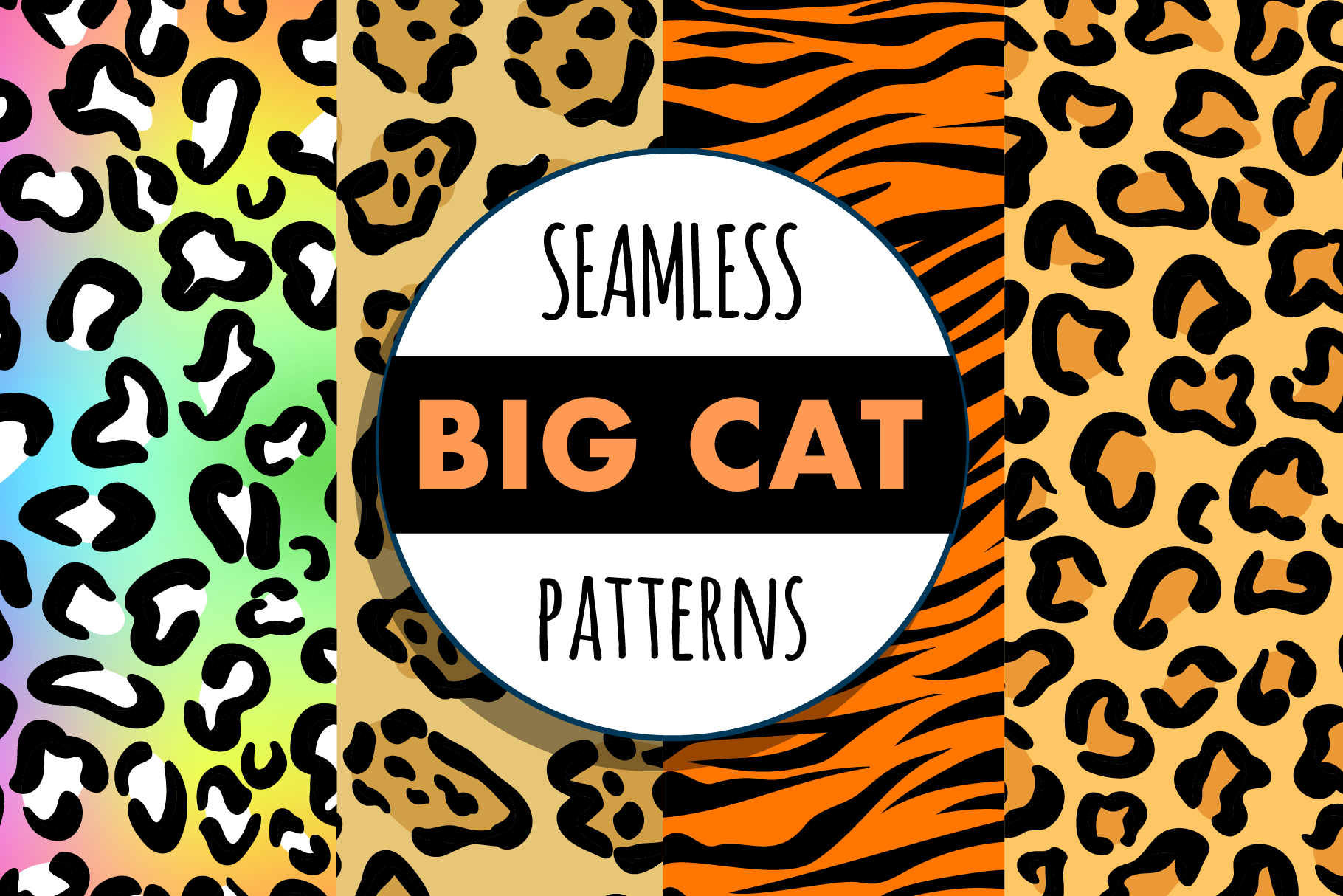 Big cat seamless pattern bundle, a Pattern Graphic by Queen of Infographics