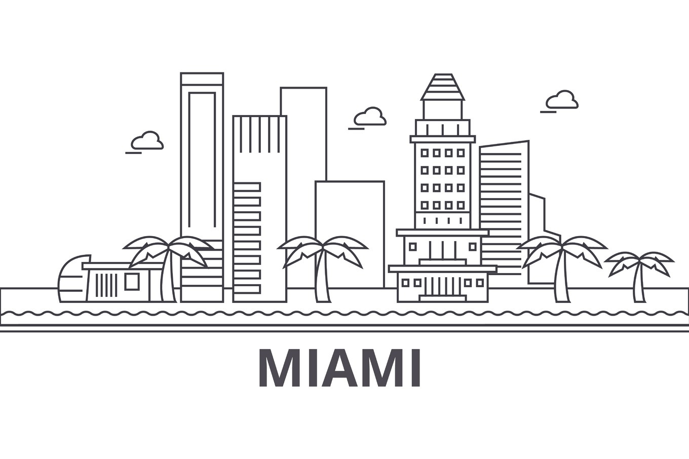 Miami architecture line skyline illustration. Linear vector cityscape ...