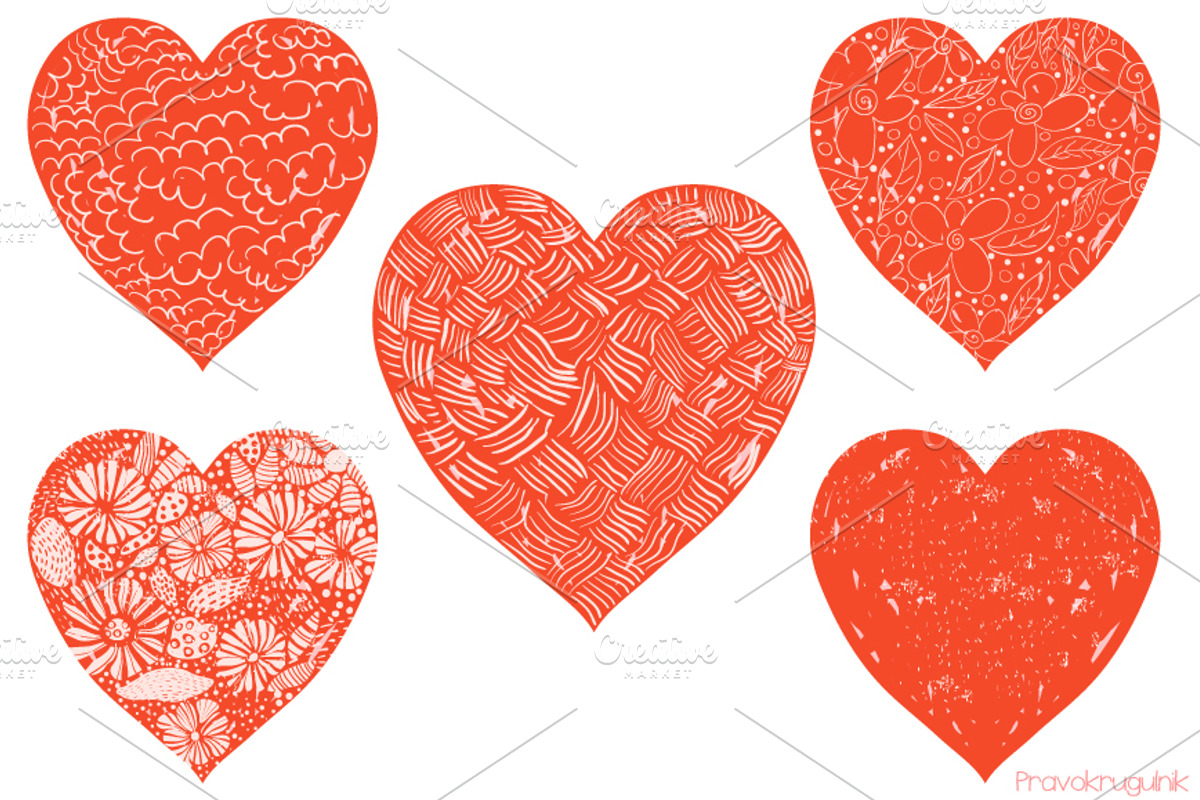 Red Valentine hearts clipart set, a Texture Illustration by Pravokrugulnik